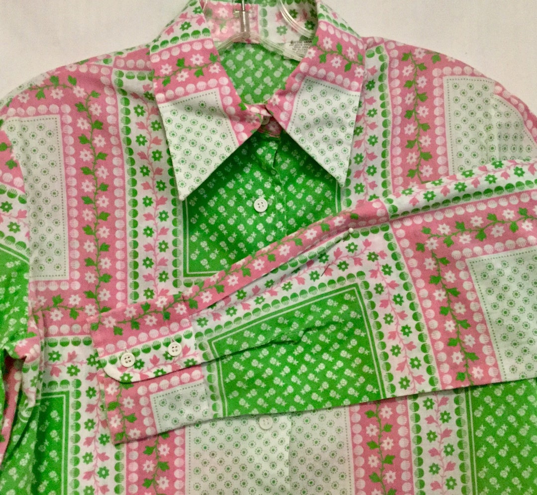 1970 Preppy Blouse-shirt-top/patchwork Floral Print/pink-green - Etsy