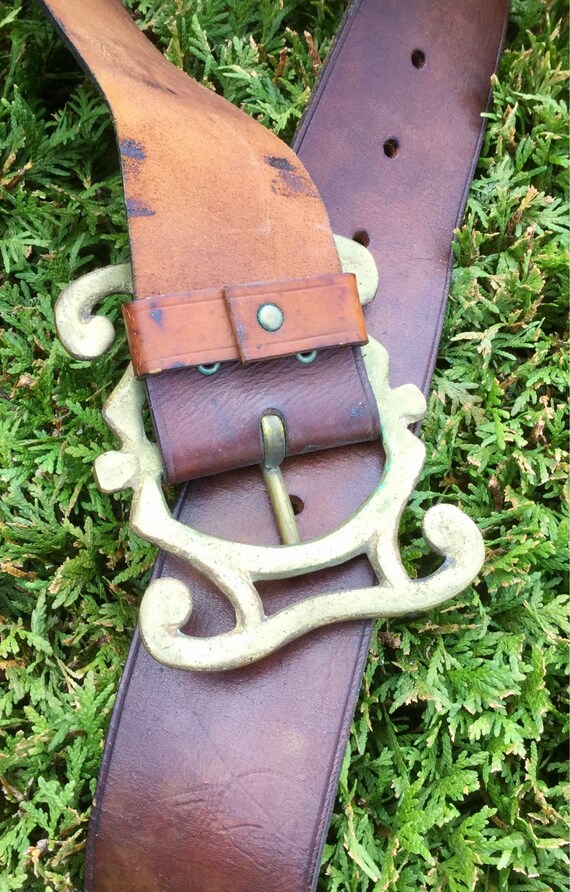 Brass Belt Buckle Leather Belt/Hand-Forged/Handmade A… - Gem