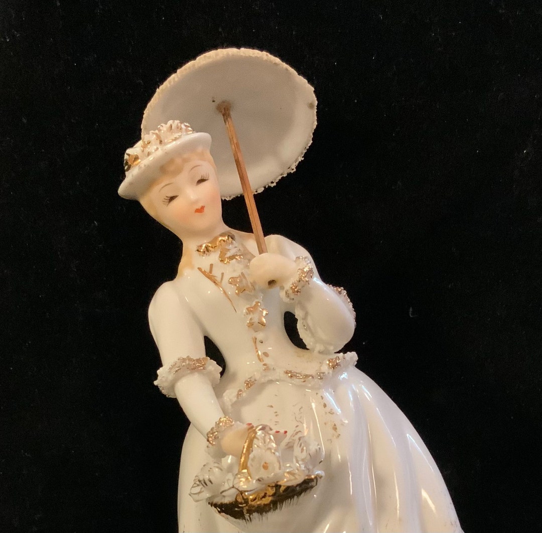 Lefton Lady Figurine W/parasol geo Z Lefton Kw1570/victorian Woman W ...