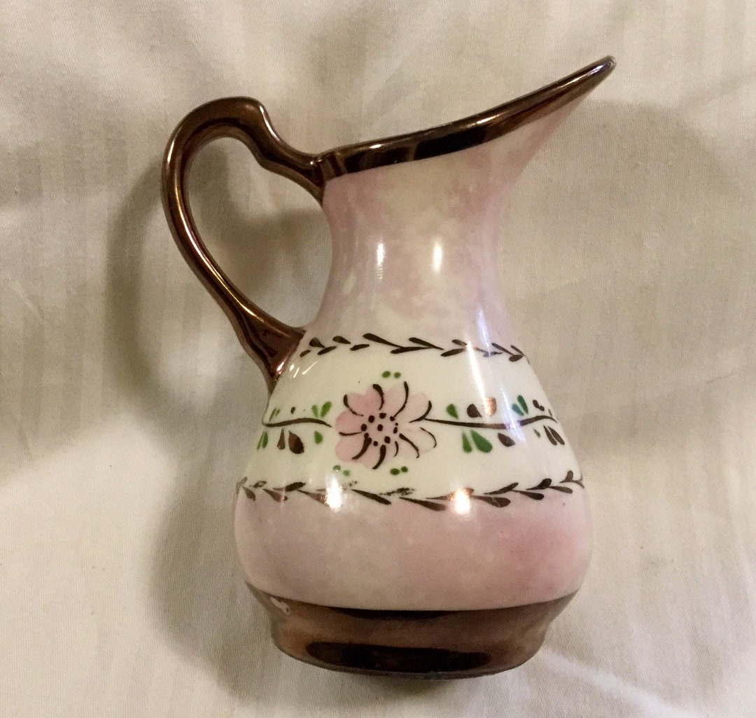 1800s Porcelain Creamer Pitcher/pink Floral Copper Luster-lusterware ...
