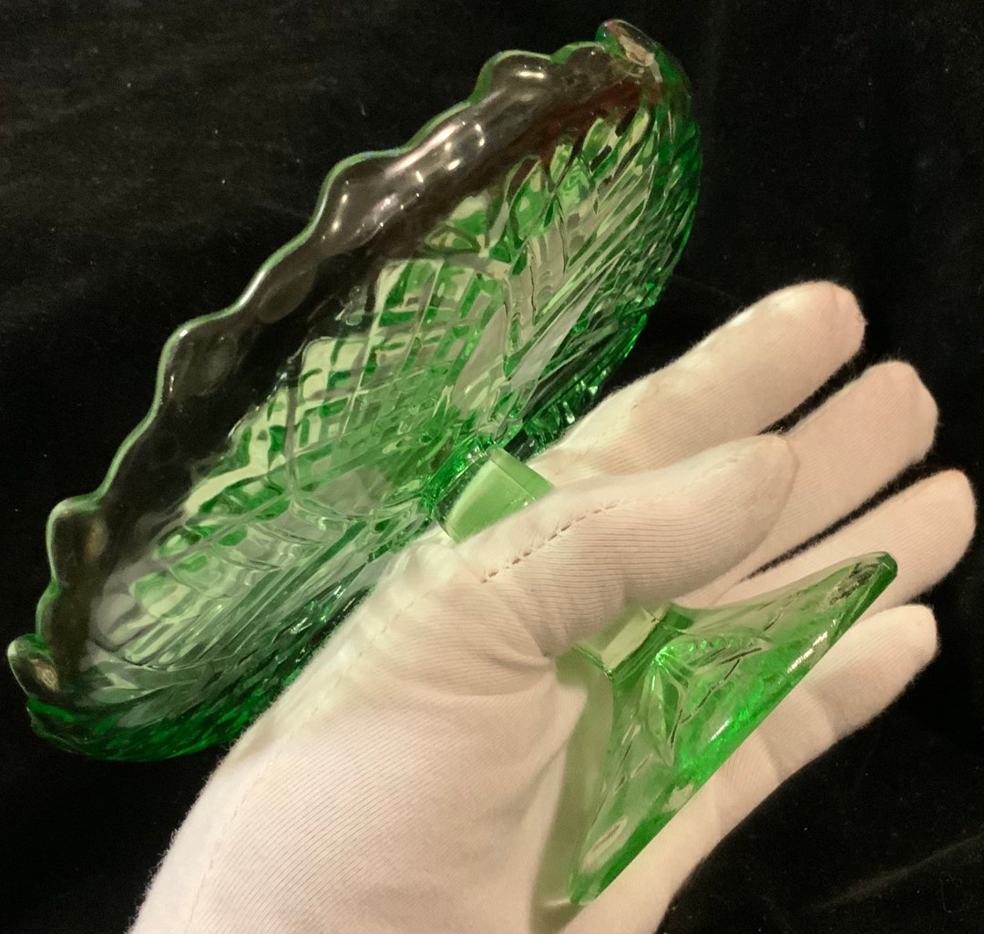 Green Depression Glass Compote-pedestal-stand-dish/footed/uranium ...
