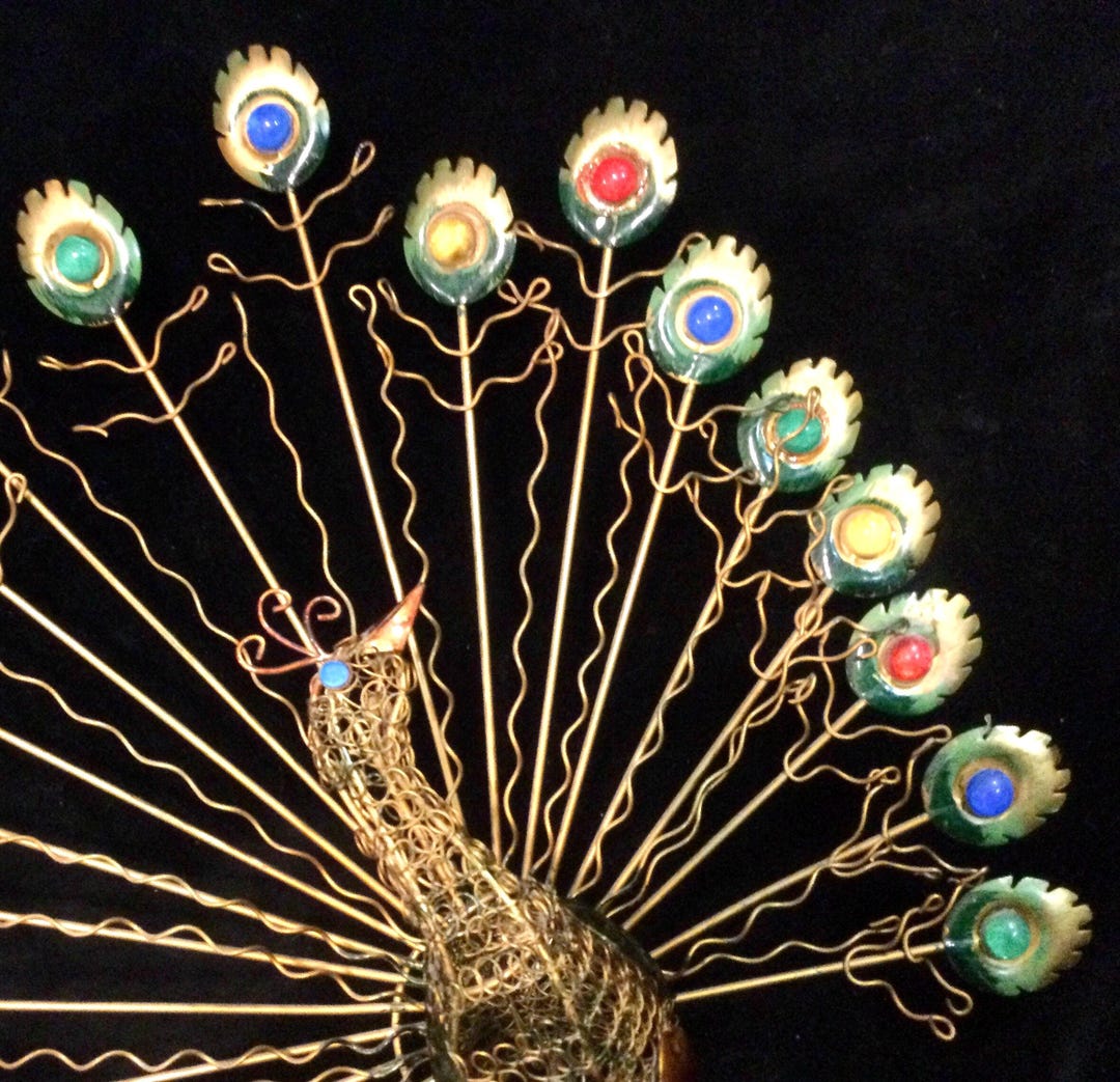 Peacock Bird Figurine Sculpture/metal Art With Rhinestone Jewels/“pier ...