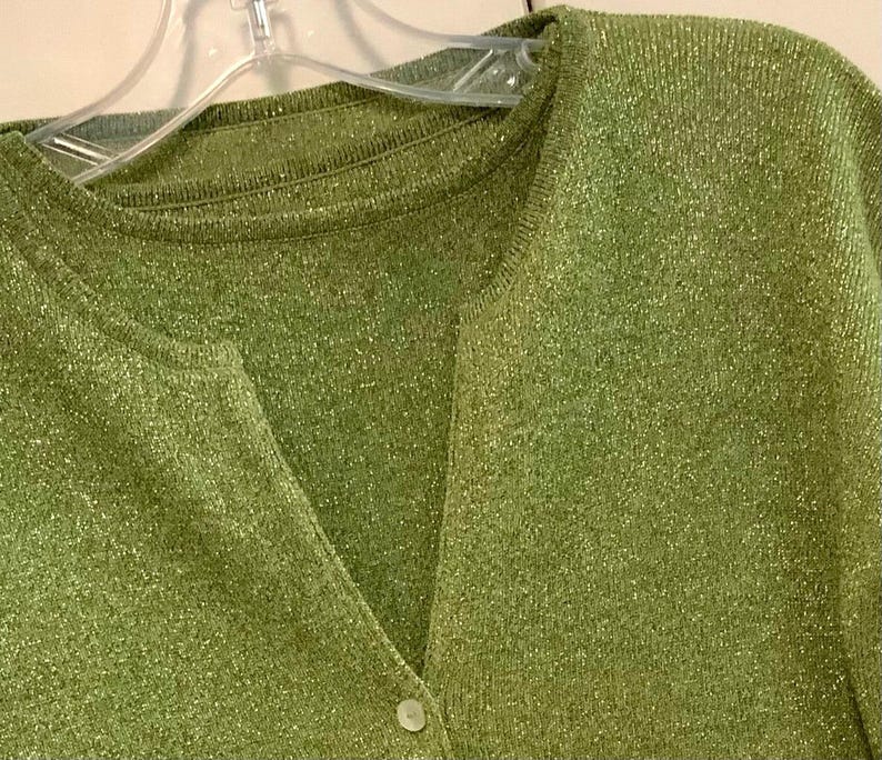 Green Metallic Knit Sweater Twin Set/shell & Matching Cardigan/acrylic ...