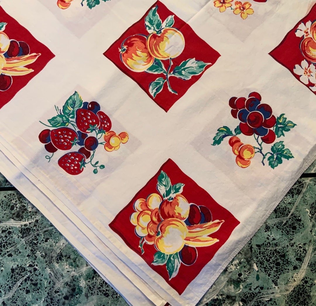 1950 Fruit Print Tablecloth-table Linen/red - Etsy