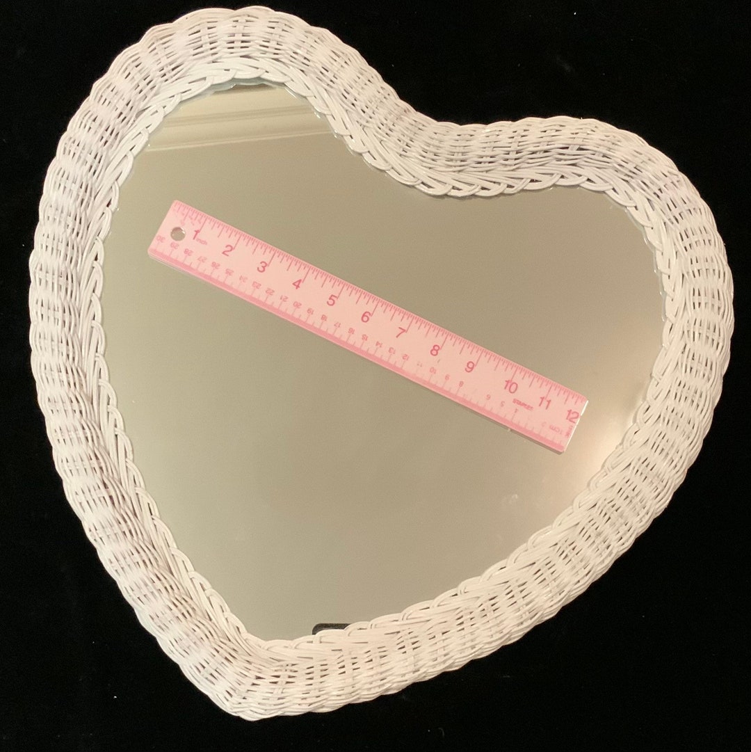 70s White Wicker Mirror/heart Wall Mirror/valentine Decor/girl’s ...