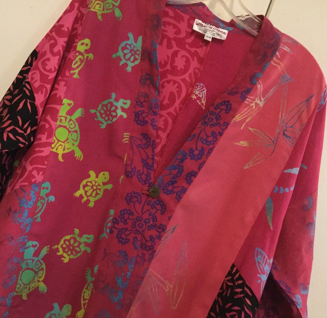 Pink Patchwork Blouse-overshirt-jacket-shacket/animal Print/indonesian ...