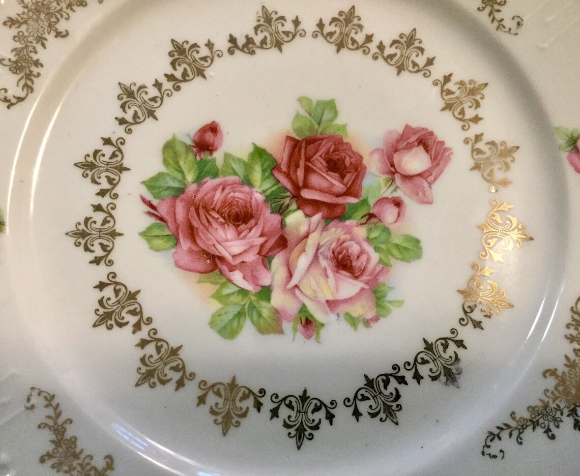 Pink Floral Cake Plate Platter/ceramic Porcelain China/blue Lustre ...