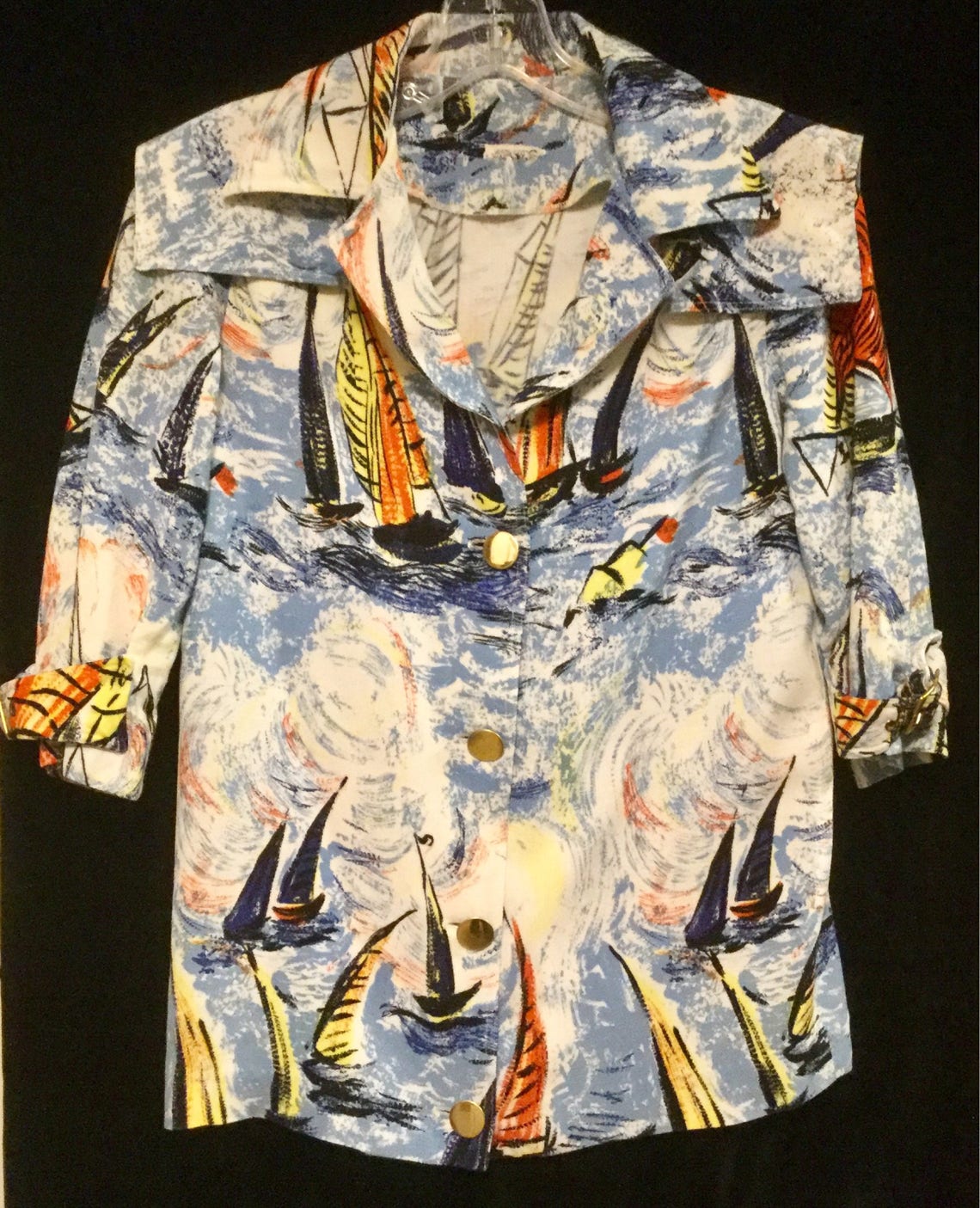 Nautical Blouse-shirt-blazer-shacket/blue Sailboat Print/yacht Club ...