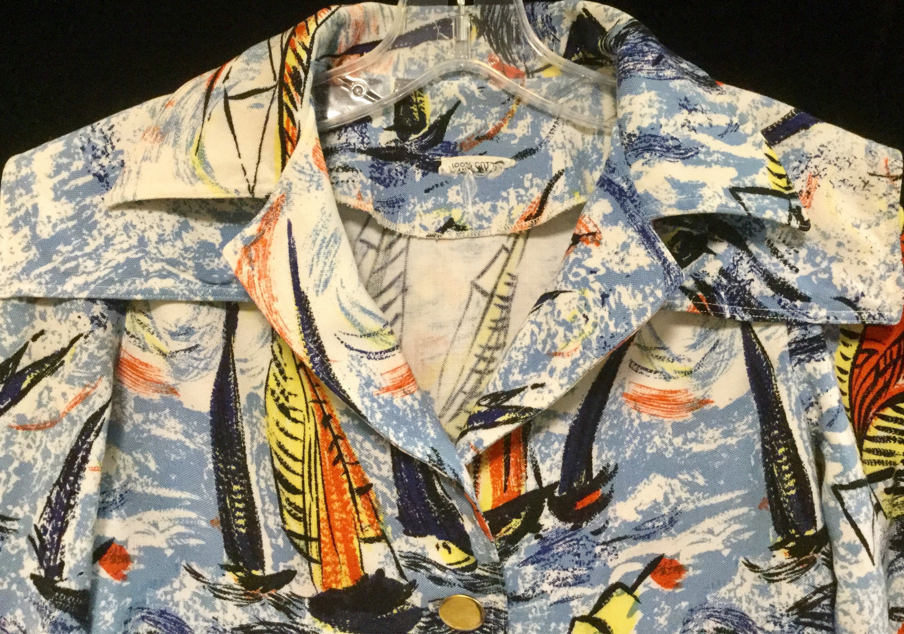 Nautical Blouse-shirt-blazer-shacket/blue Sailboat Print/yacht Club ...