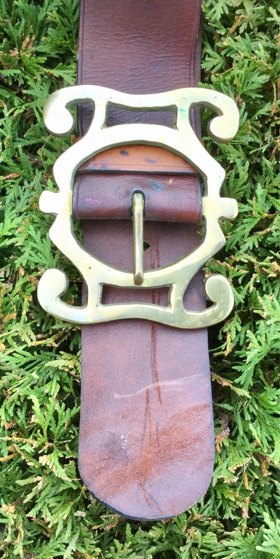 Brass Belt Buckle Leather Belt/Hand-Forged/Handmade A… - Gem