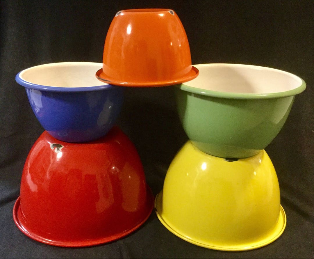 Enamelware Bowl Set/mixing Bowls/nesting/metal Enamel/red-orange-yellow ...
