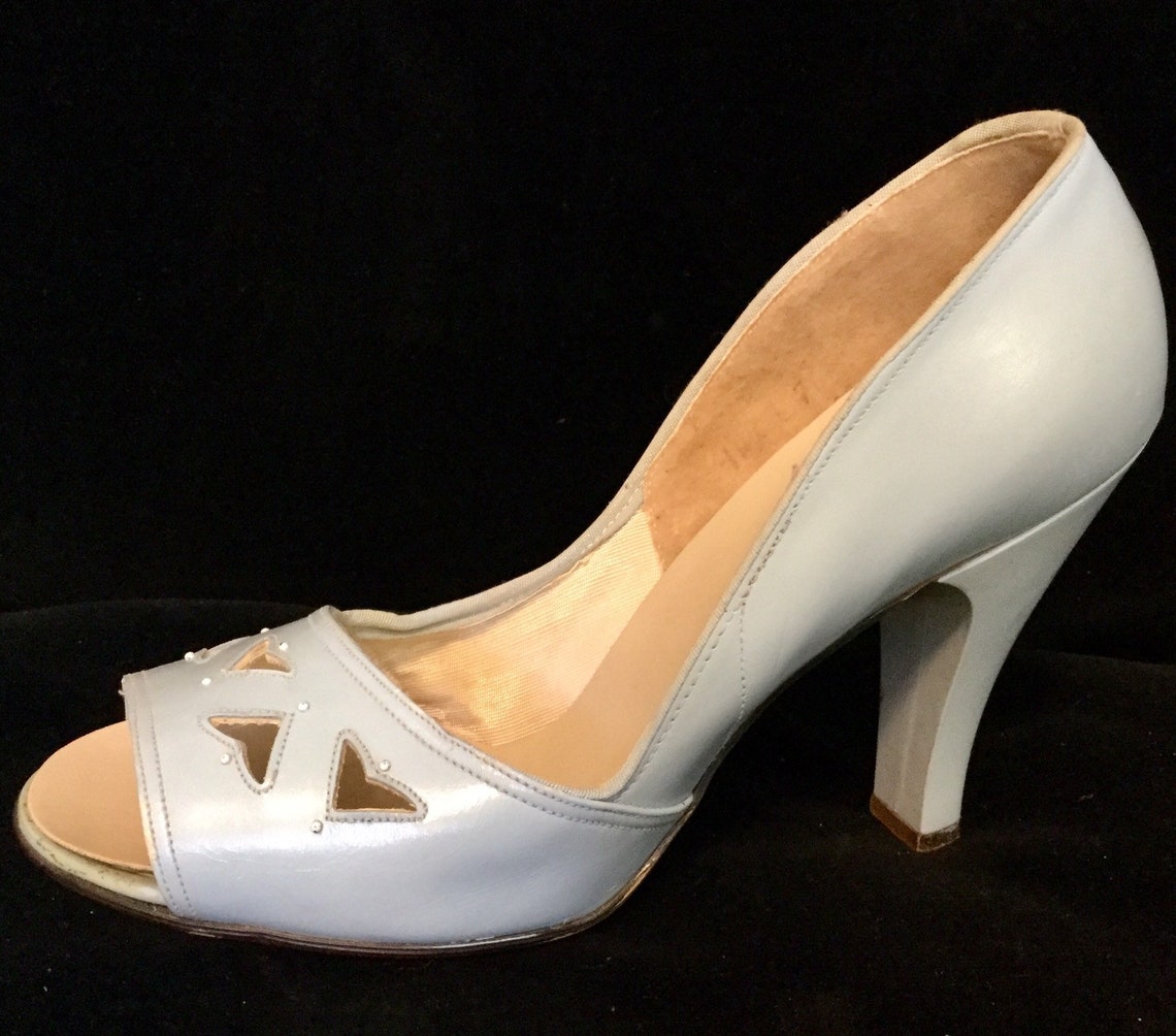 1950s High Heel Shoes-Pumps/Peep Toe/Blue Leather & Suede/"Spencer ...