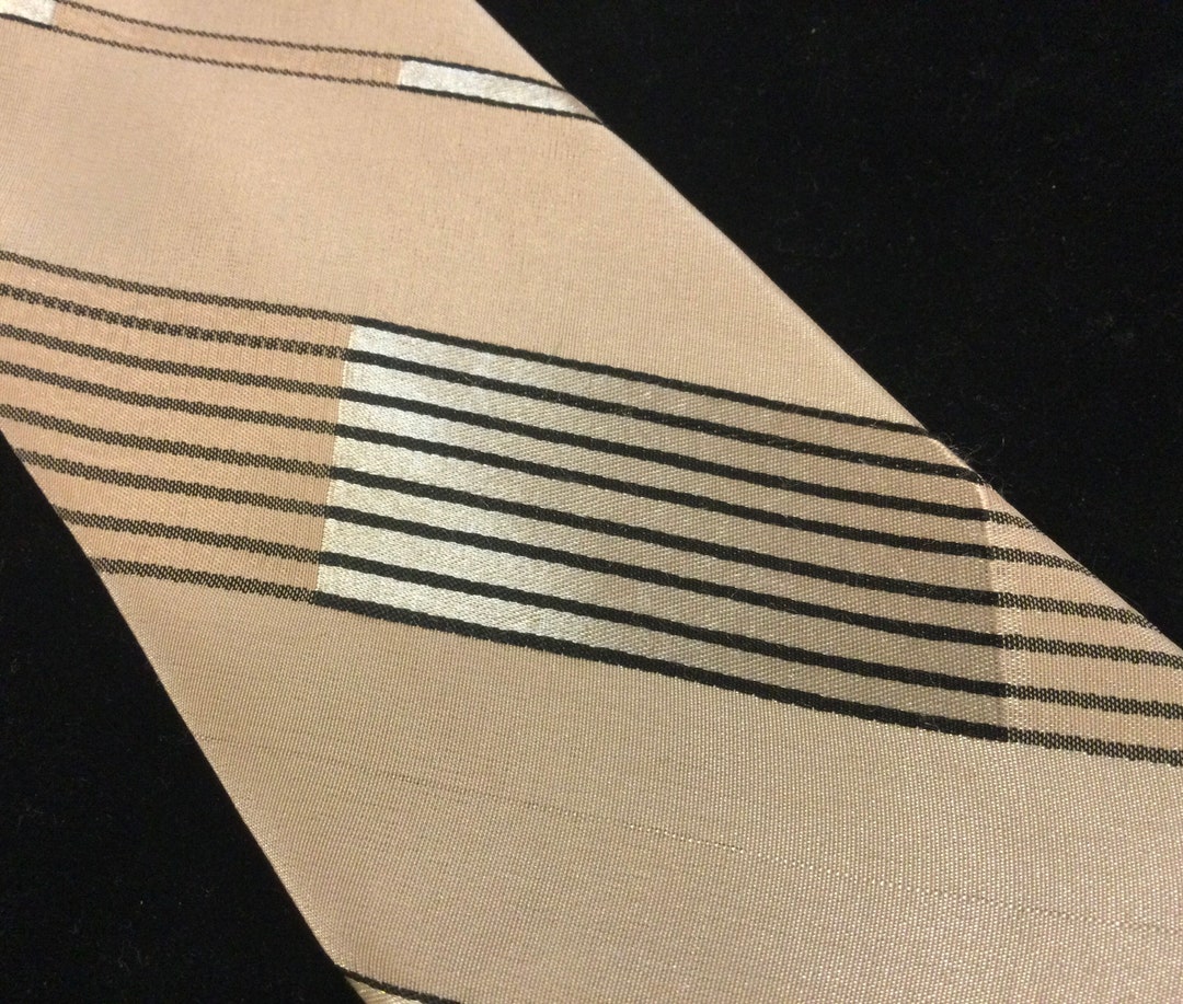 Striped Tie-necktie/preppy adonis Tan & Black Striped Rep/silk-like ...