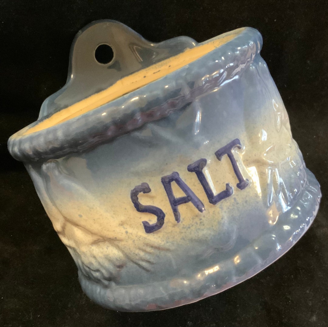 Blue Glazed Stoneware Pottery Salt Box Crock or Planter/bird Motif ...