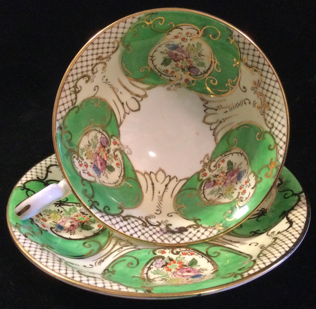 Vintage Teacup/fenton/“regent”/samuel Radford/green Floral Porcelain ...