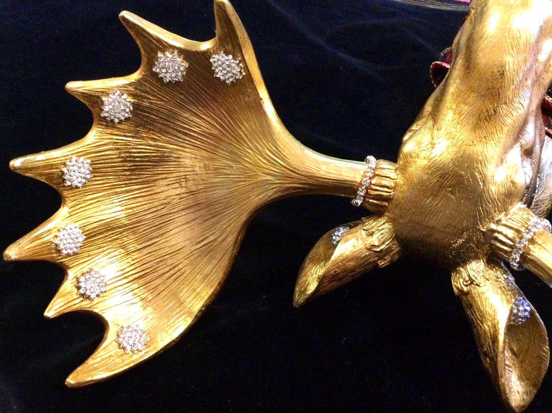 Moose Head Mount Trophy-plaque-sculpture/animal Wall Hanging/rhinestone ...