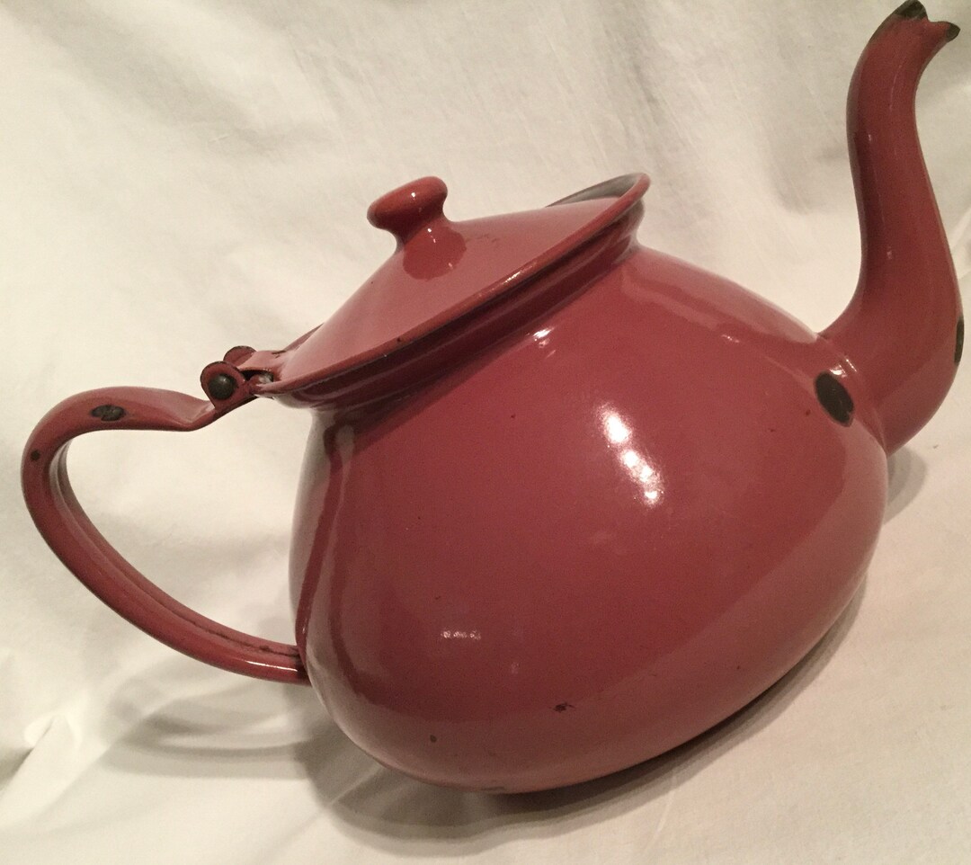 1950s Enamelware Teapot Kettle/pink-mauve Metal Enamel/kitchen Cookware ...