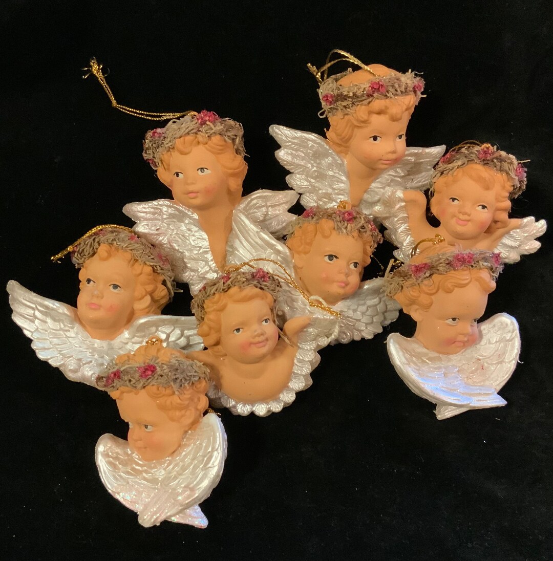 Angel Christmas Ornament/blow Mold Angel-cherub-putti/white Glitter ...