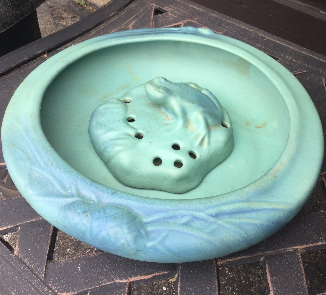 Van Briggle Pottery Flower Frog & Console Bowl/figural/green-blue Matte ...