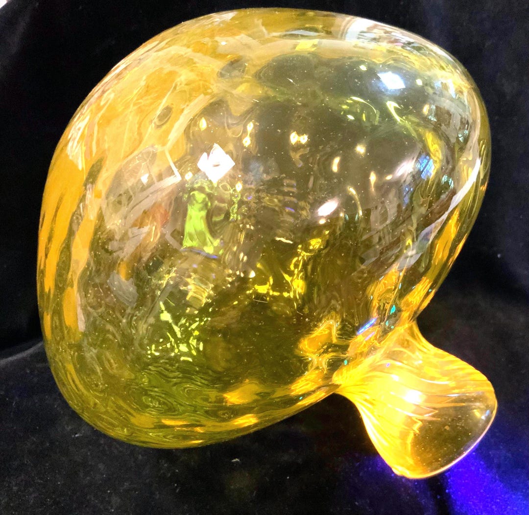 Vintage Glassware Vase/empoli Blown Glass/thumbprint Yellow Optic Dot ...