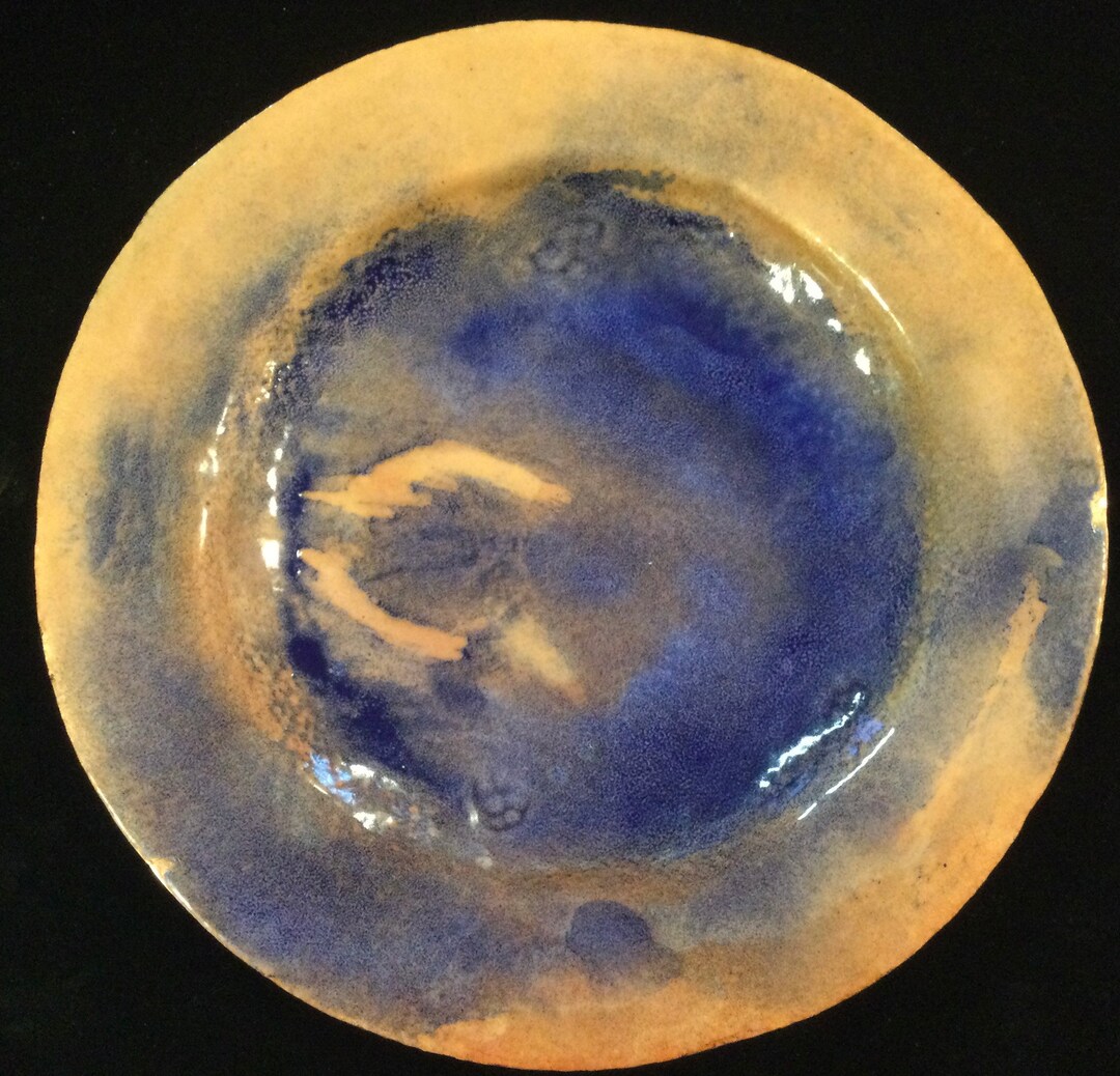 Copper Enamel Plate-platter/enamelware/pink & Blue Swirl Paint/signed ...