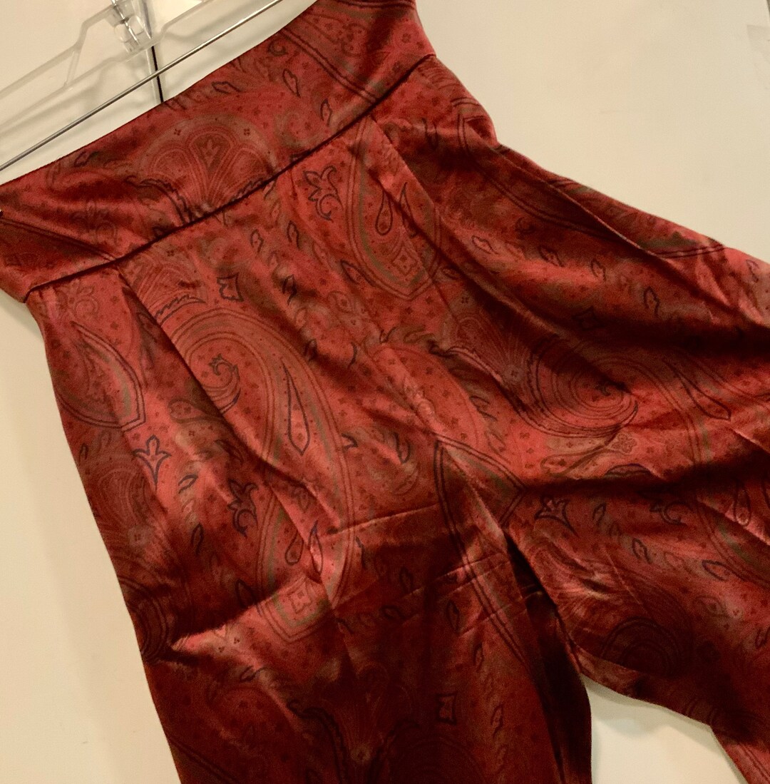 80s Red Paisley Pants-slacks-trousers/perry Ellis/silk/empire Style ...