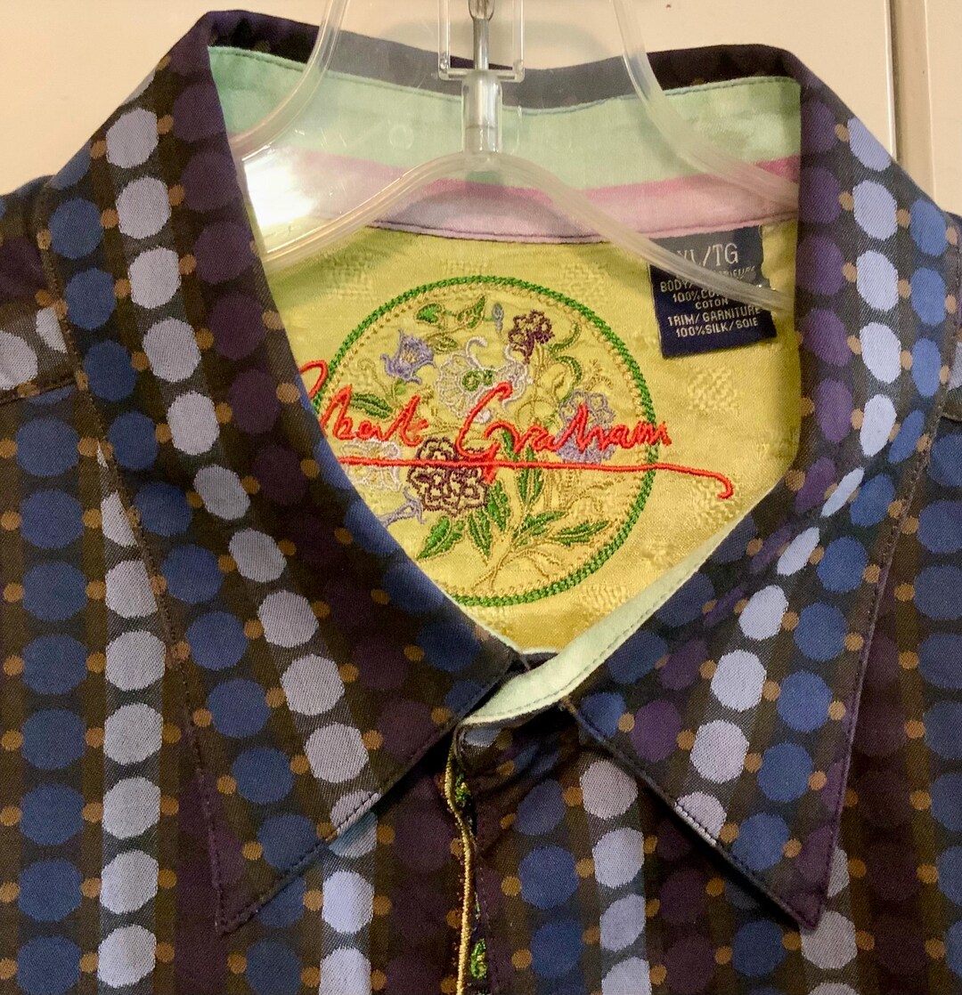 Robert Graham Shirt/button Up/blue-purple-green Striped Polka Dot Print ...
