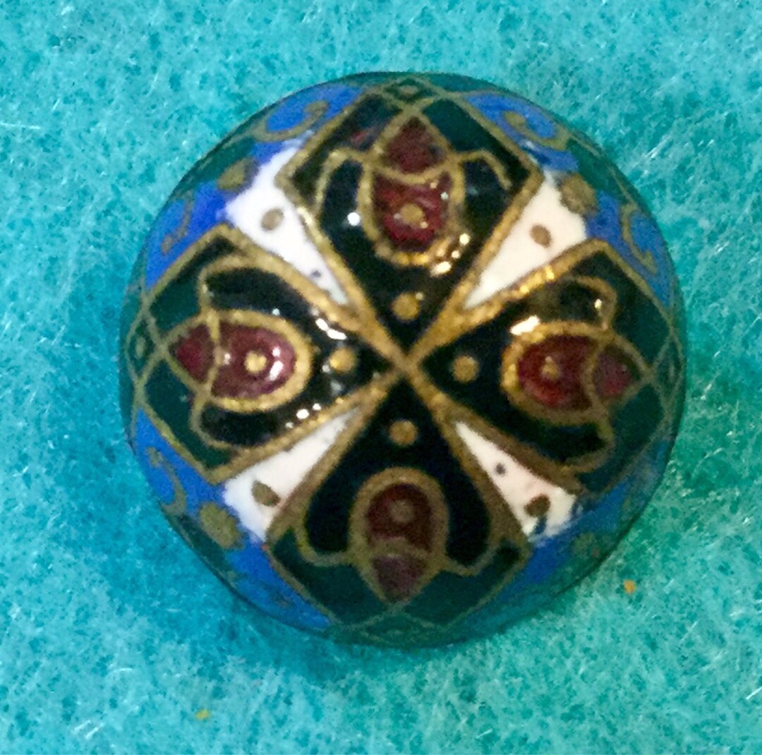 Cloisonné Buttons/shank Dome/chinese Enamel & Brass/blue Asian Jewelry ...