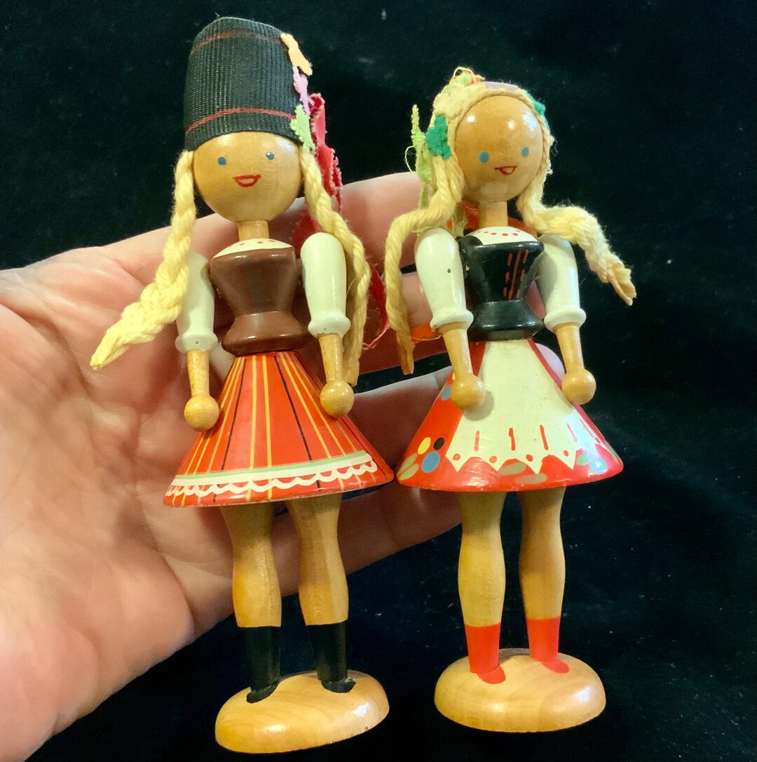 Wood Peg Doll Figurine Set/poland Souvenir/polish Folk Art Doll ...