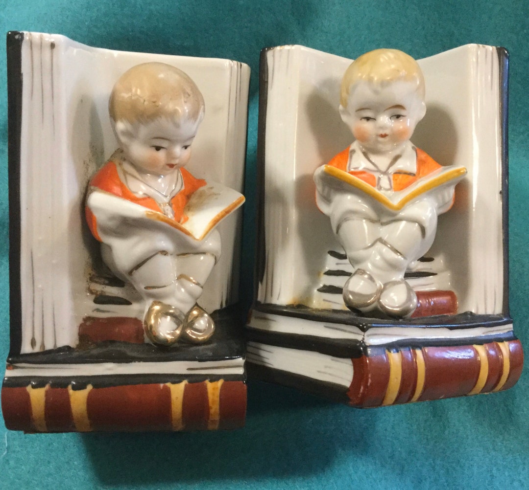 1950 Ceramic Bookend-book Holder Pair/figural/boy - Etsy