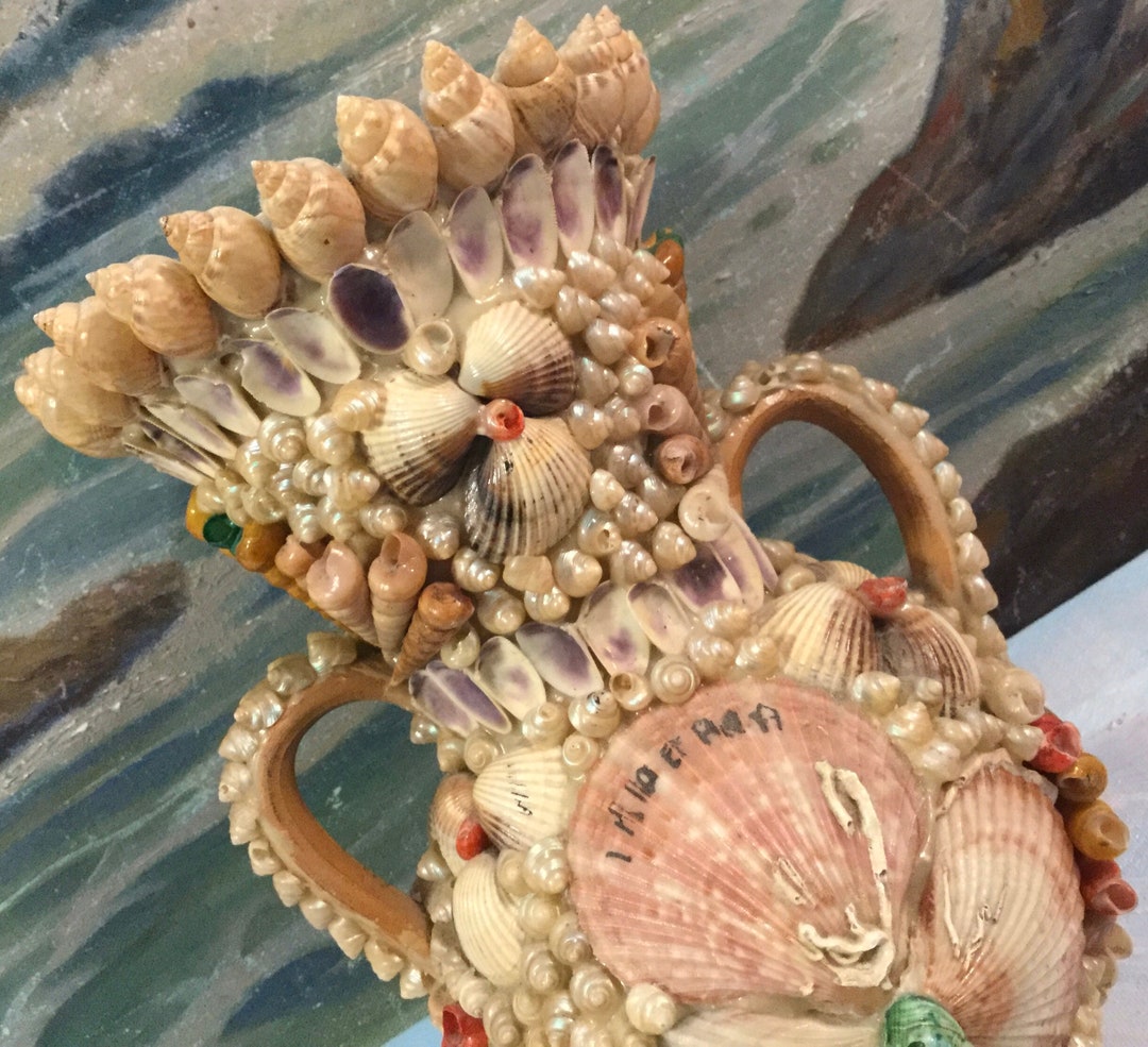 Saleshell Encrusted Vase-flowerpot-planter/shell Art/seashell Souvenir ...