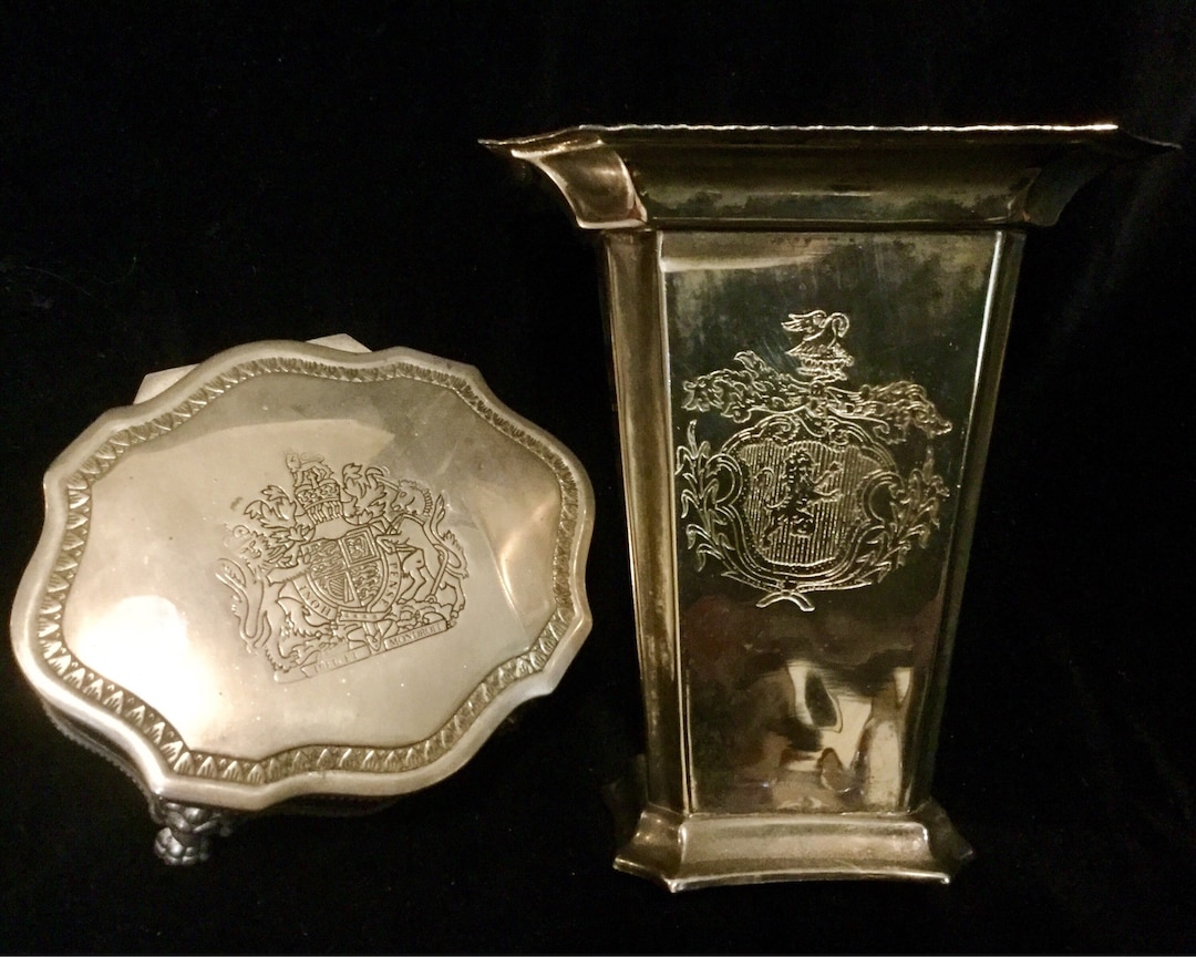 Silver Plate Music Box & Vase Pair/metal Casket Box/english - Etsy