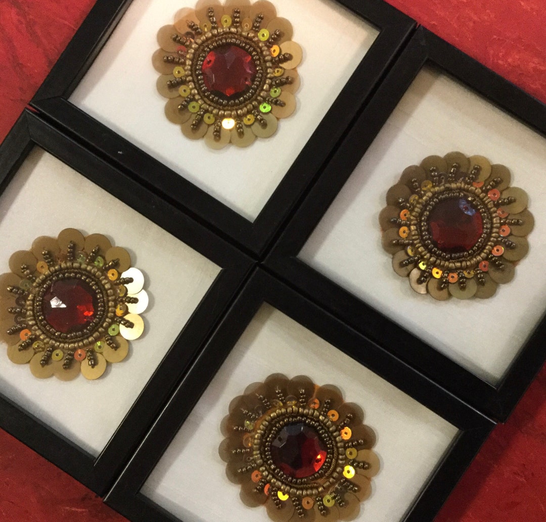 Beaded Drink Coasters/rhinestones-beads-sequins/framed Under Glass/wall ...