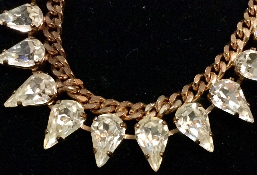 1950s Rhinestone Necklace Choker 15 and Bracelet 7 Set/clear Rhinestone ...
