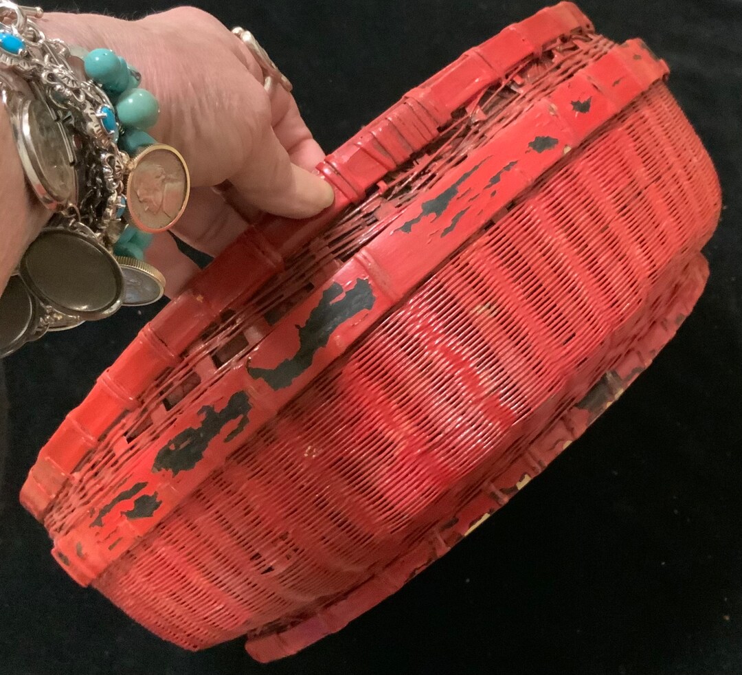 Red Wicker Basket/chinese Wedding Basket/wicker & Bamboo/painted/asian ...