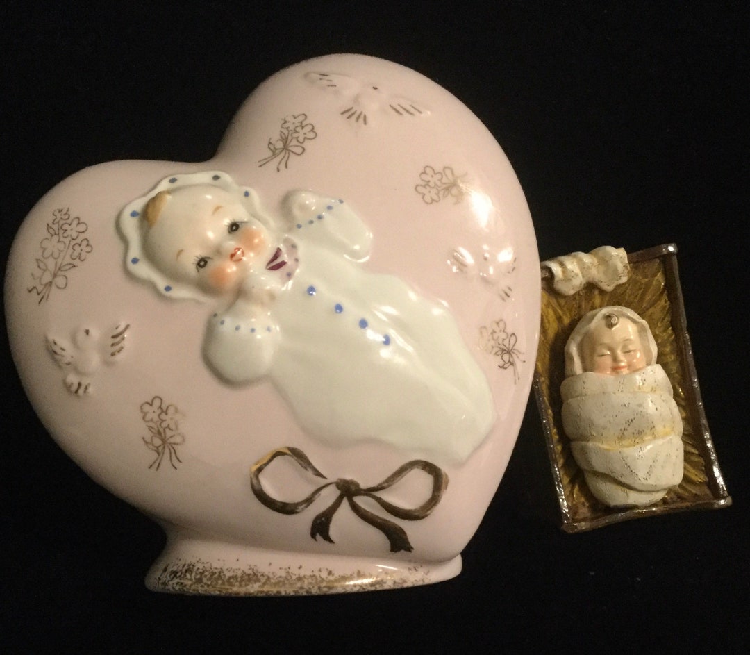 Pink Heart Baby Girl Vase Shafford China/Bebé Jesús Natividad Pesebre ...