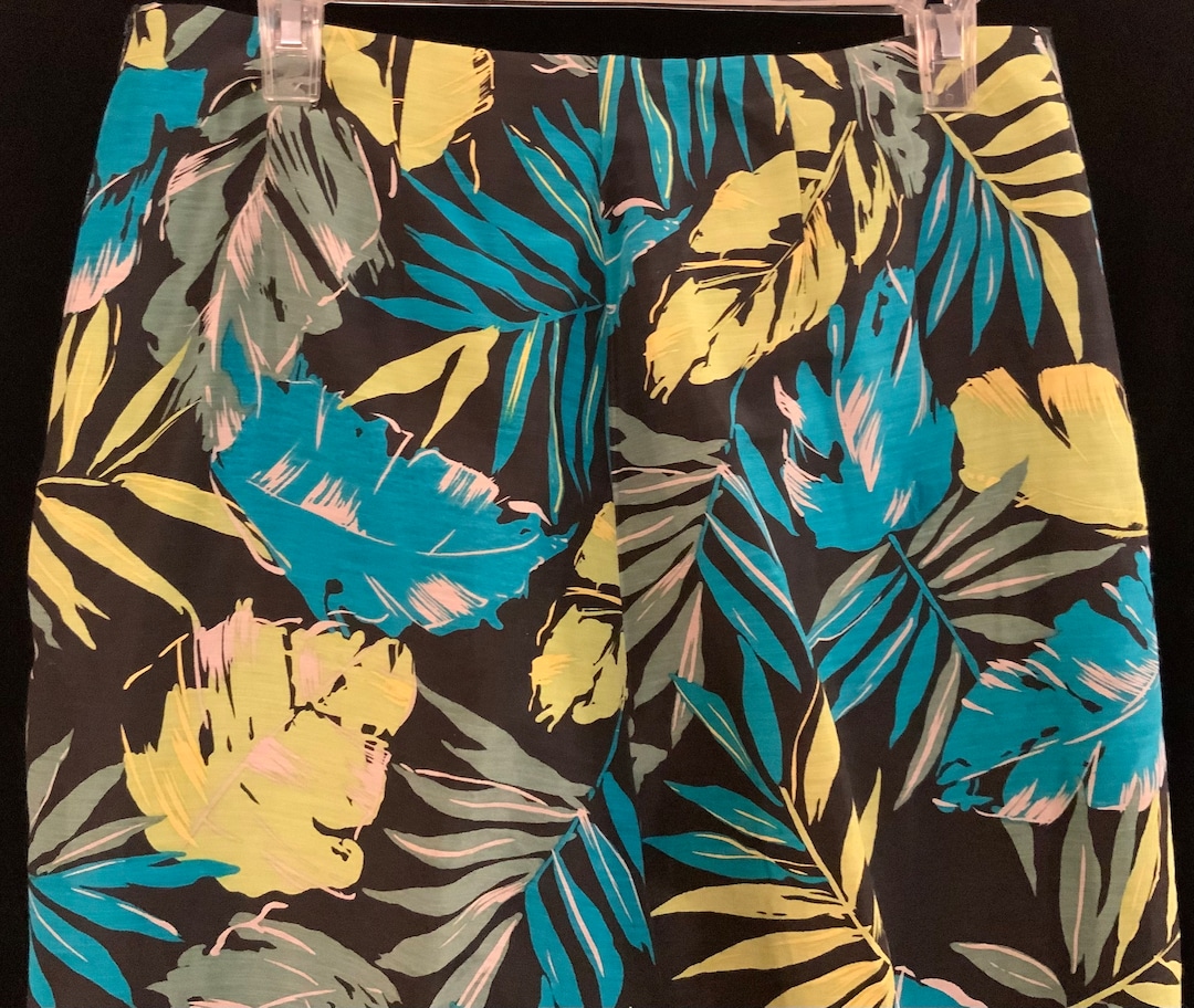 Hawaiian Print Pants-slacks/dana Buchman/silk Tropical Leaf/black-green ...