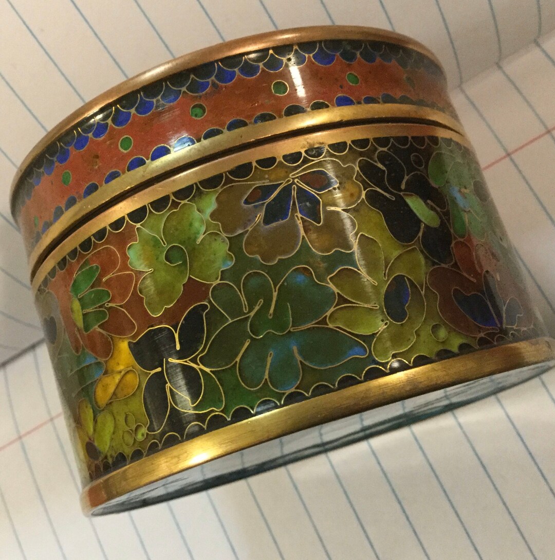 Cloisonné Box-jar-container/asian-chinese/floral Enamel & Brass/1000 ...
