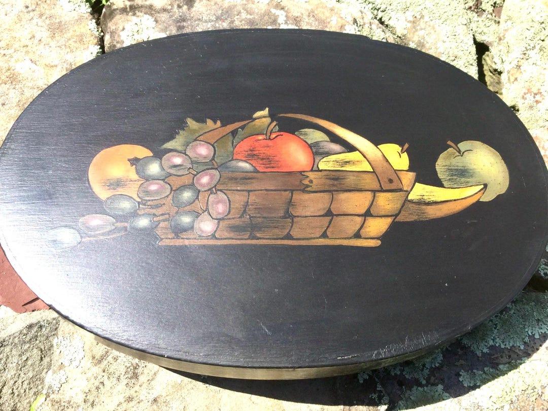 Tole Ware Pantry Box/bentwood Band Box/black Wood/folk Art HP Fruit ...