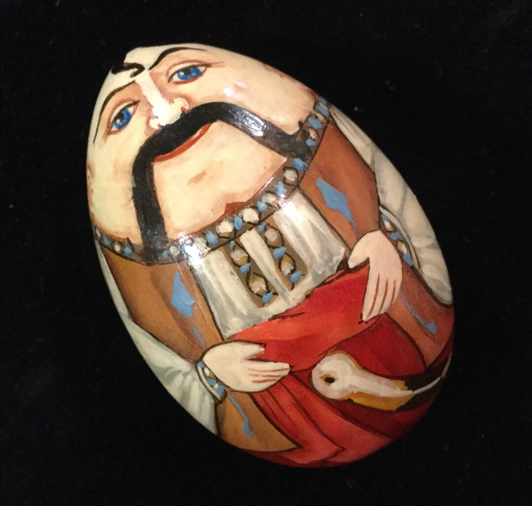 Russian Souvenir Egg/comrade Carved Wood Egg/hand-painted Folk Art ...