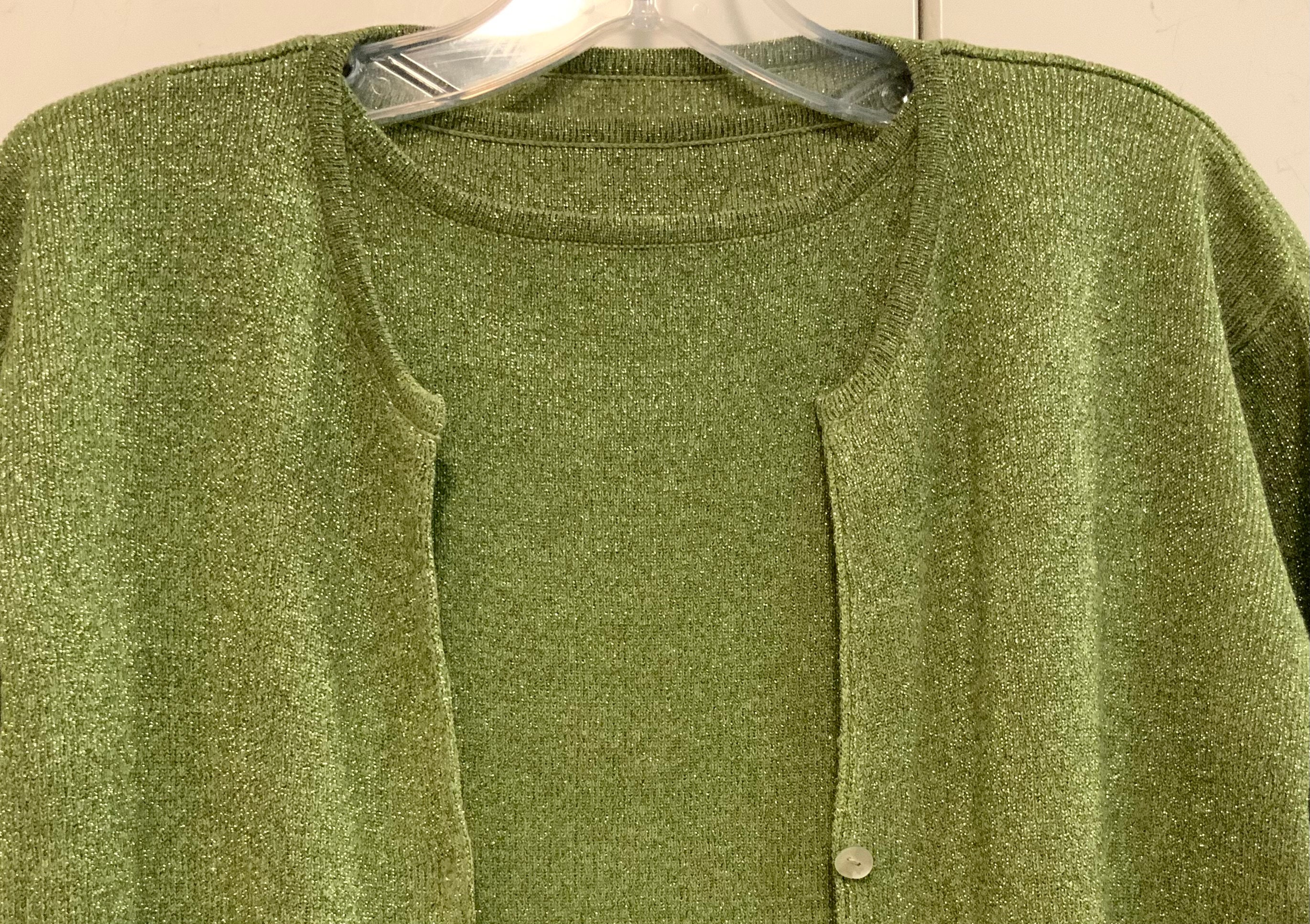 Green Metallic Knit Sweater Twin Set/shell & Matching Cardigan/acrylic ...