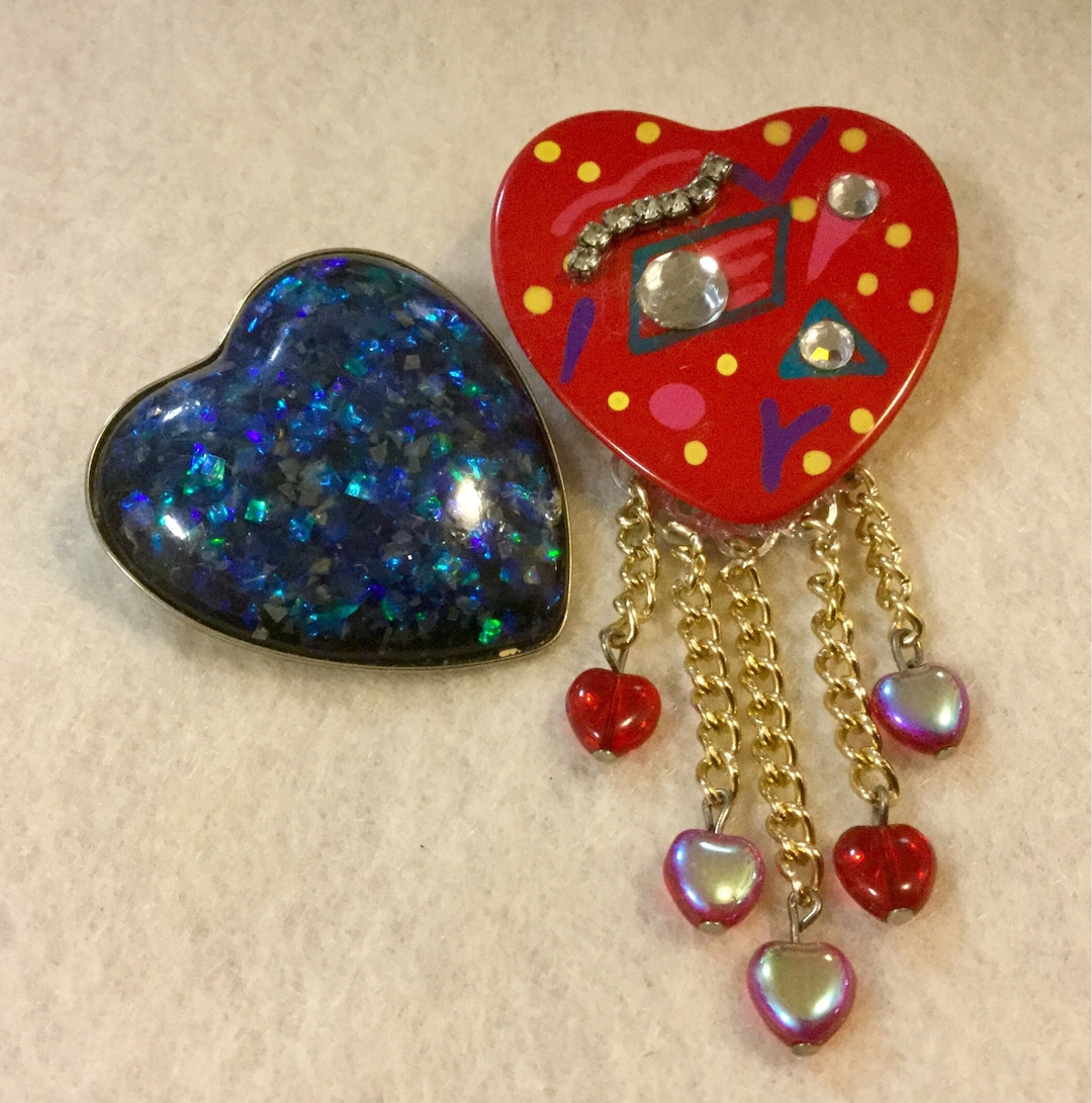 Heart Pin-brooch/valentine Jewelry/redblue/luciteacrylic/rhinestone ...