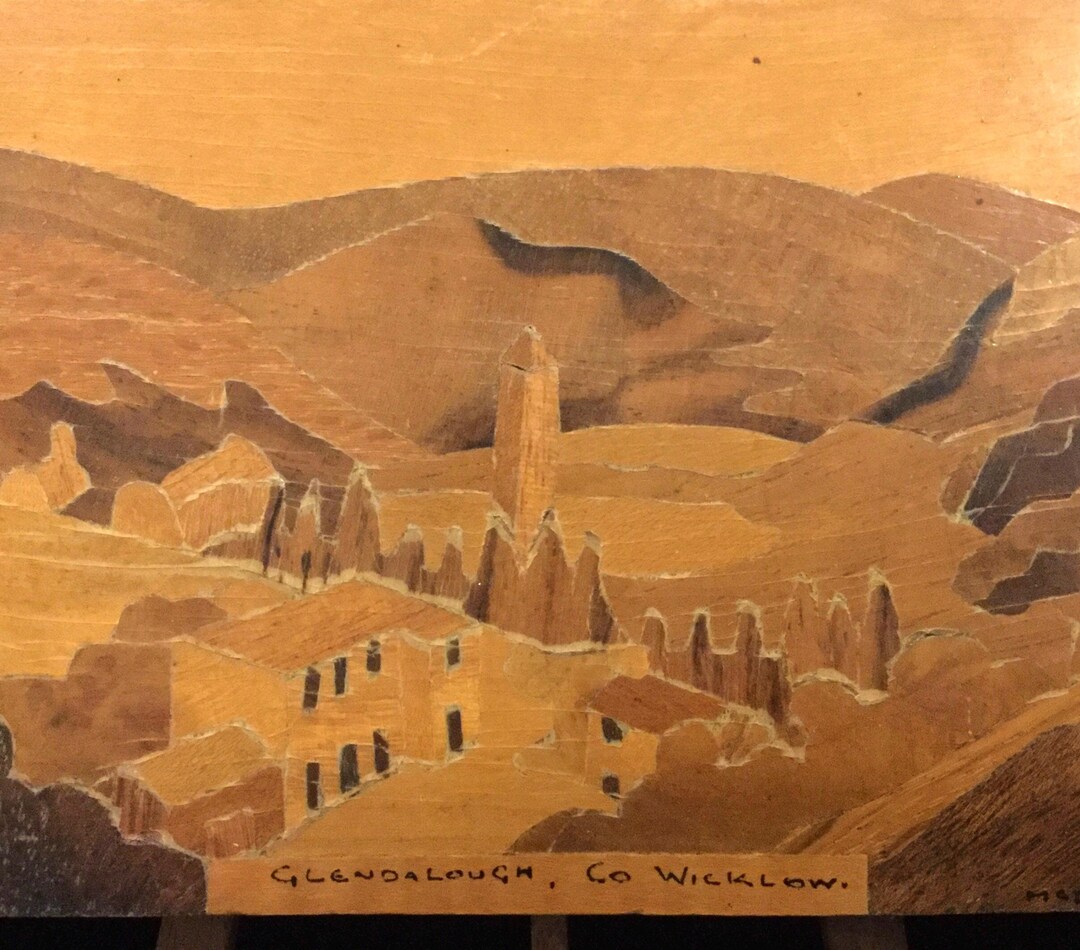 Vintage Ireland Marquetry Painting-plaque-panel-souvenir/inlaid Wood ...