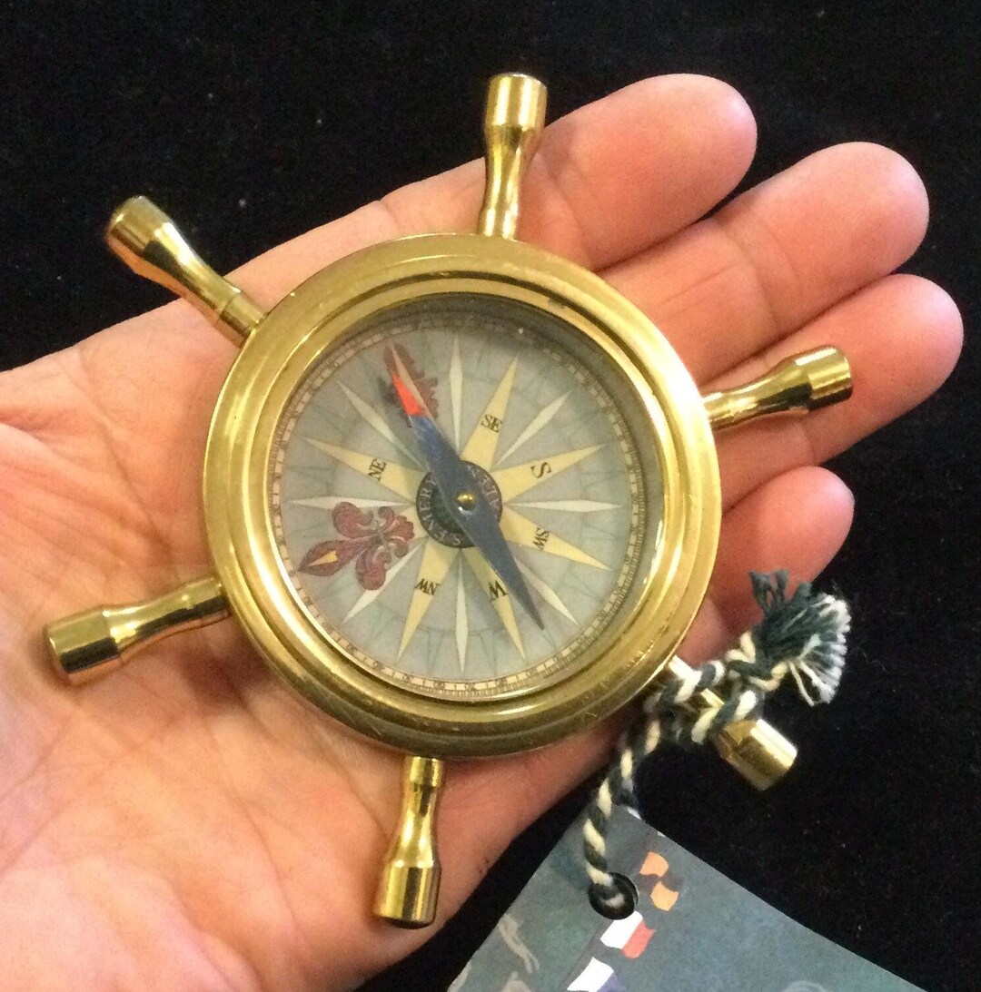 Compass Paperweight/brass Ship Wheel/nos/“authentic Models”/desk-office ...