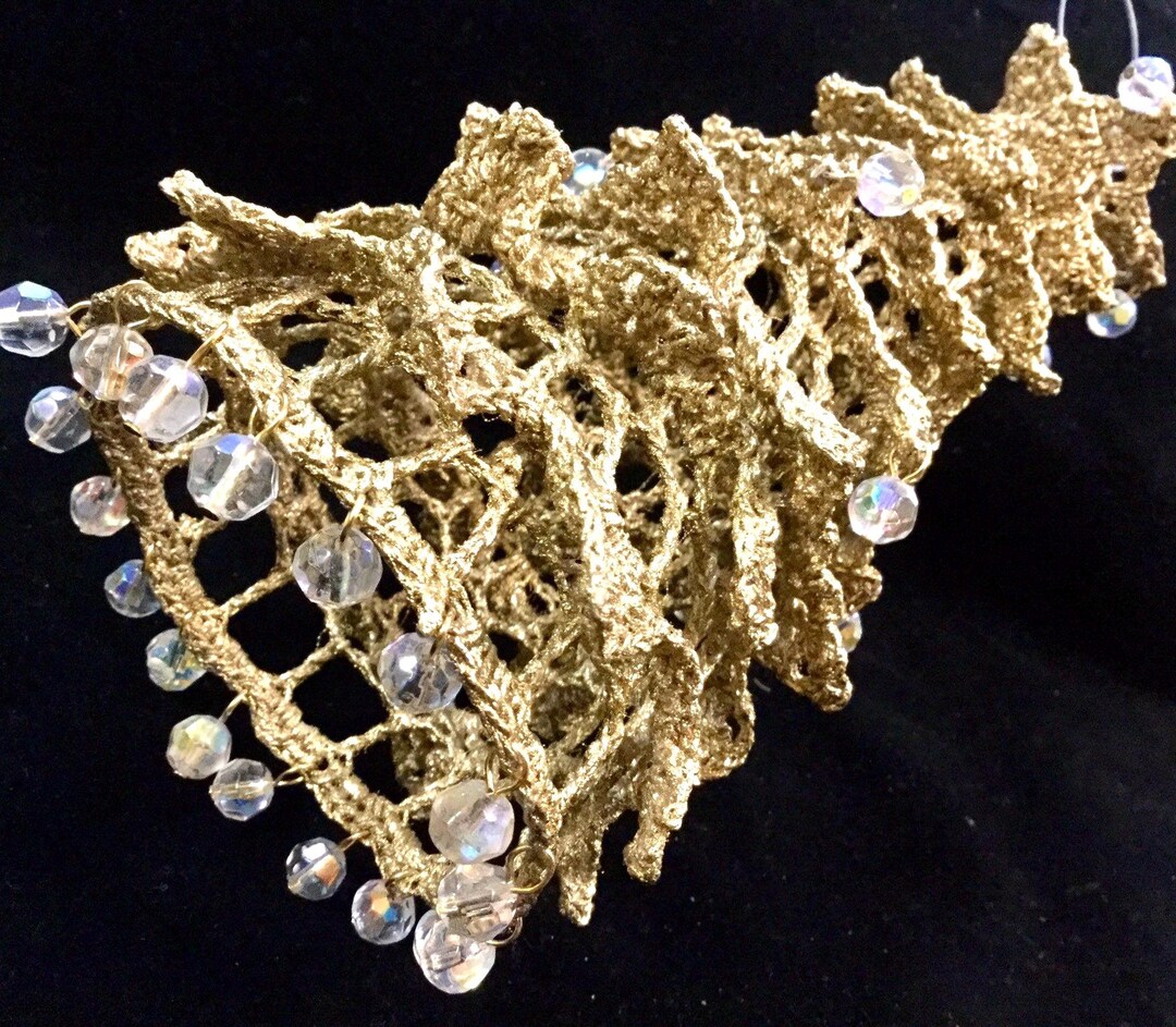 Christmas Tree Topper Ornament/crocheted/beaded/gold/handmade/vintage ...