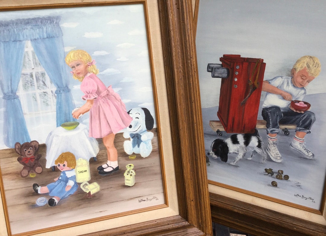 1980 Child Portrait Painting Set/original Oil/boy & Girl Children at ...