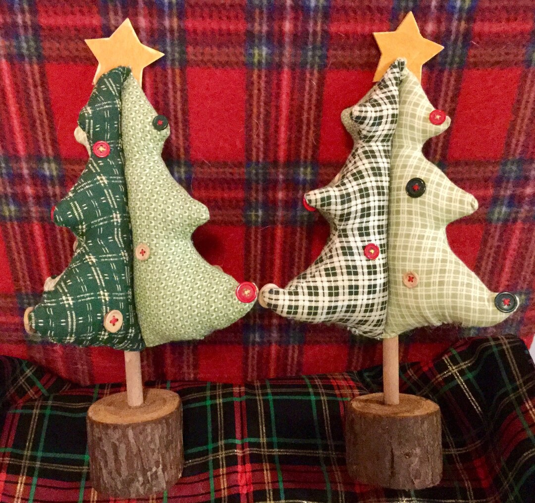 Christmas Tree Topiary/quilted Patchwork Stuffed Fabric/green Plaid ...