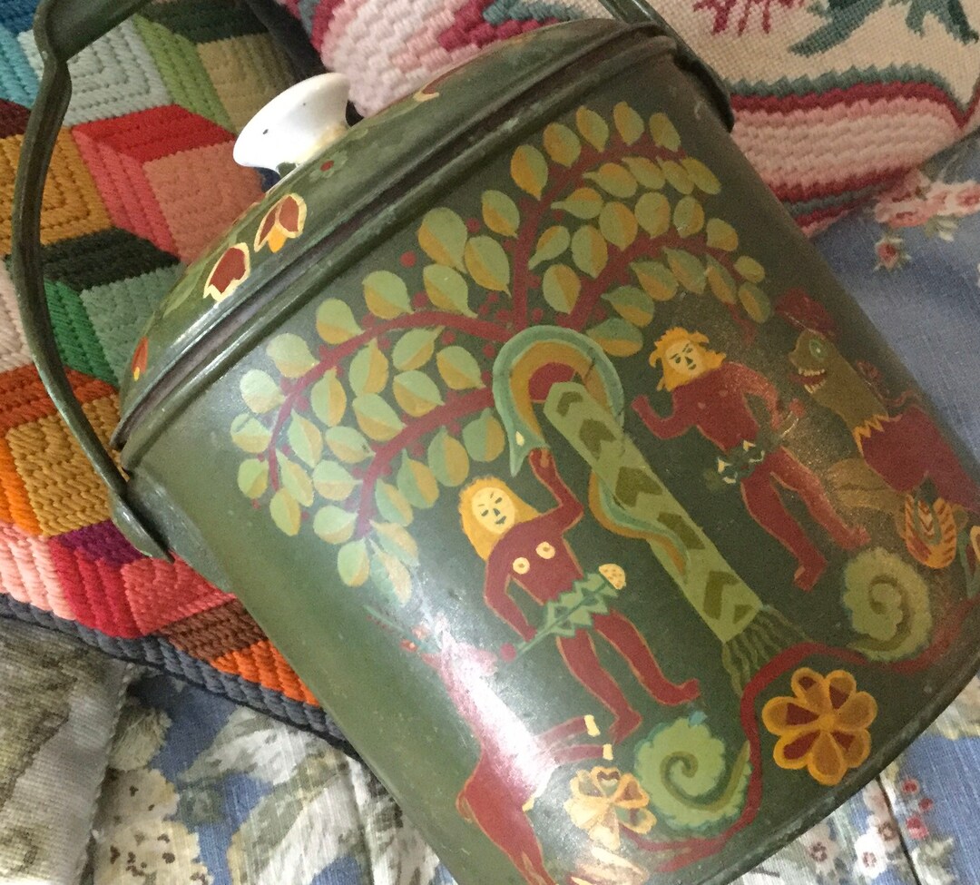 Tole-toleware Tin Ware Canister/metal Storage/primitive Folk Art/adam ...