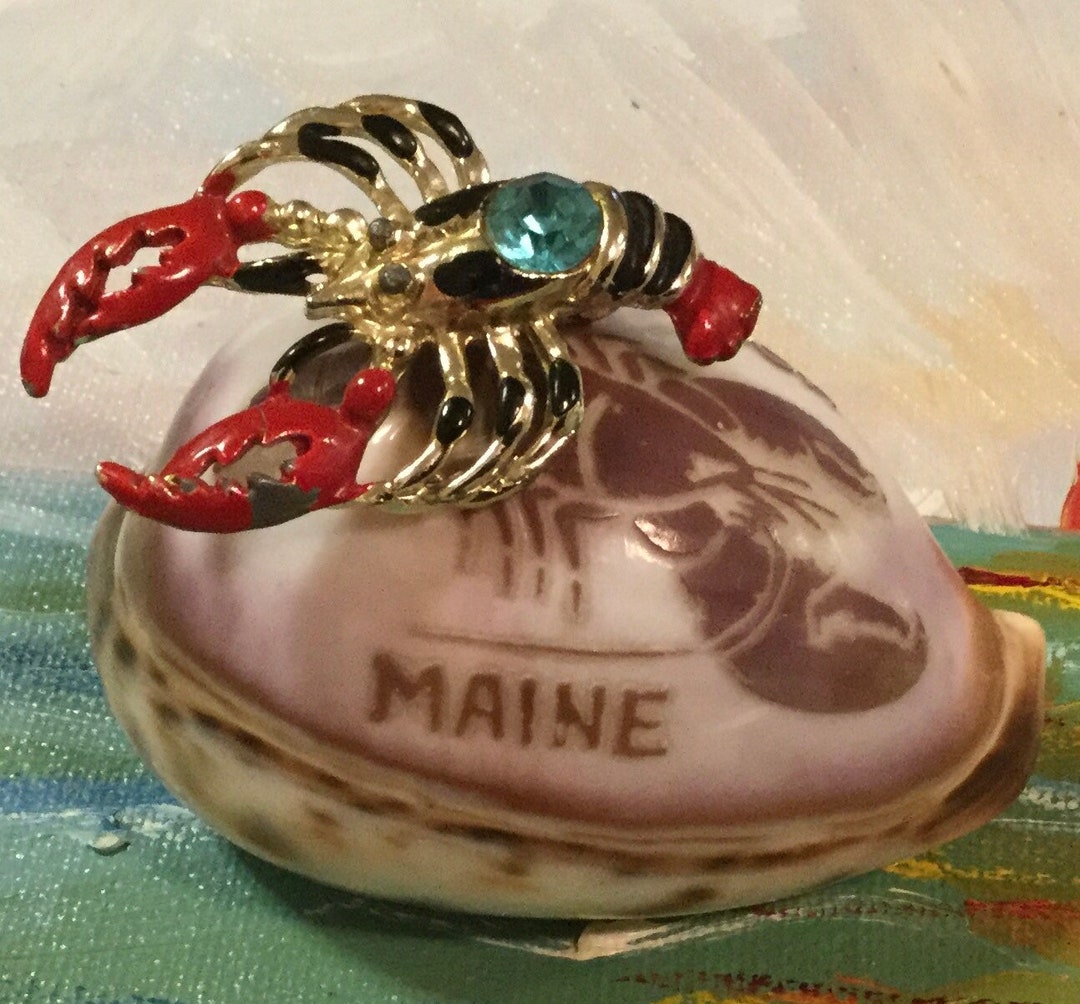 Maine Lobster Shell & Lobster Pin-brooch/carved Cowrie Shell/cowry ...