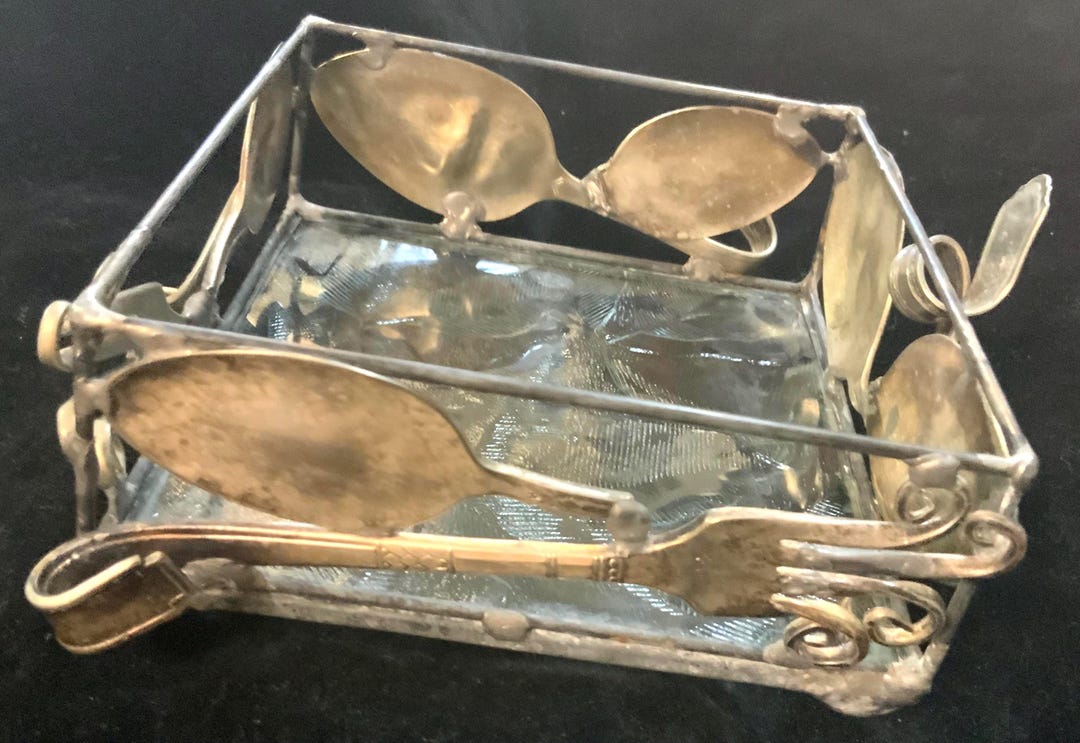 Flatware Tray Caddy/diane Markin Glass Studio Art/silverplate Forks ...